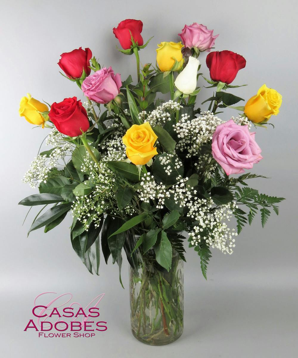 Dozen Assorted Color Roses - Valentine Roses - Nationwide Delivery